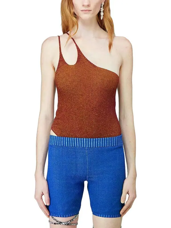 ISA BOULDER One-shoulder Ribbed Tank Top - Brown