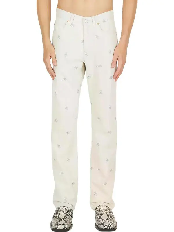 Martine Rose Floral-embroidered Straight-leg Jeans - White