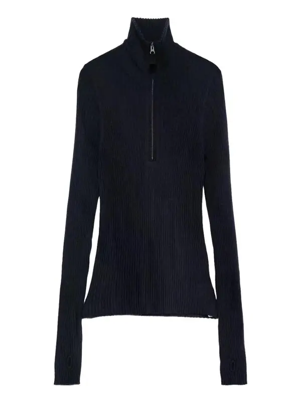 Kristensen Du Nord Zip-up Ribbed Knit Sweater - Blue