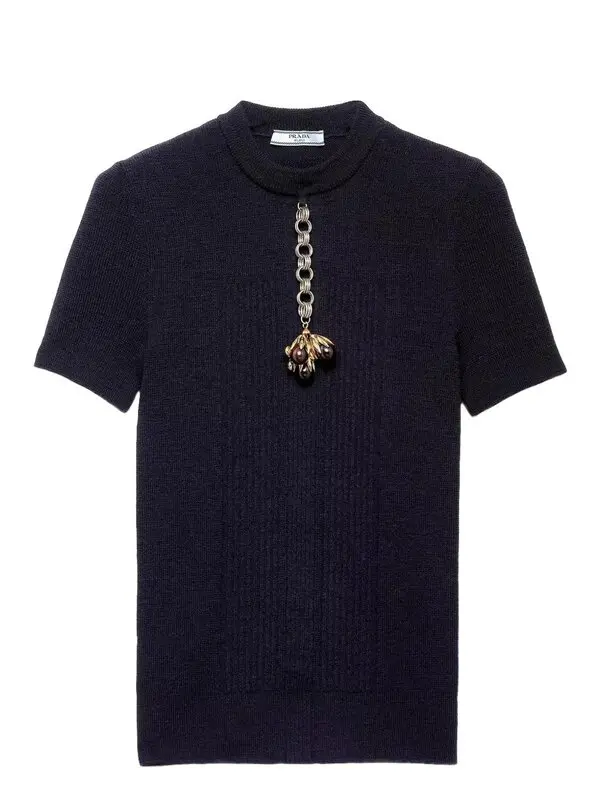Prada Pendant-embellished Ribbed Sweater - Blue