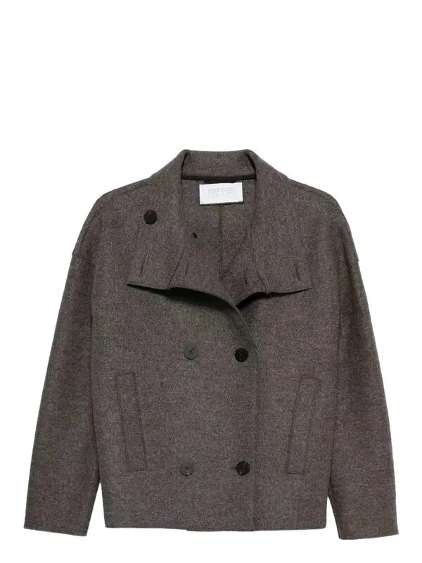 Harris Wharf London Funnel-collar Double-breasted Jacket - Brown