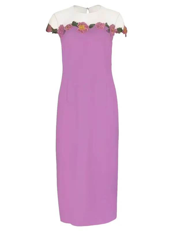 Oscar De La Renta Floral-embellished Sheath Midi Dress - Purple