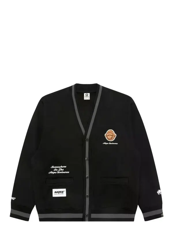 AAPE BY *A BATHING APE® Embroidered Ape Head Ribbed Trim Cardigan - Black
