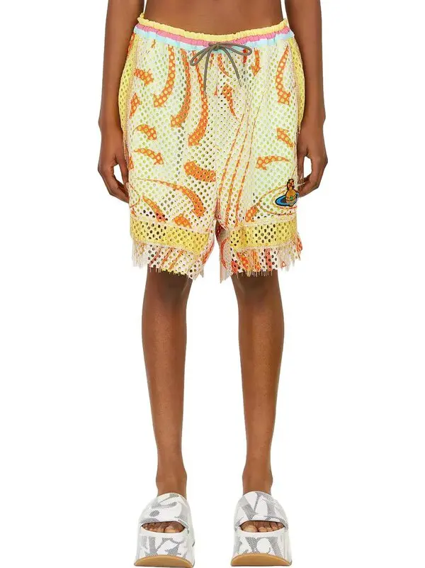 VIVIENNE WESTWOOD Orb-appliqué Mesh Shorts - Yellow