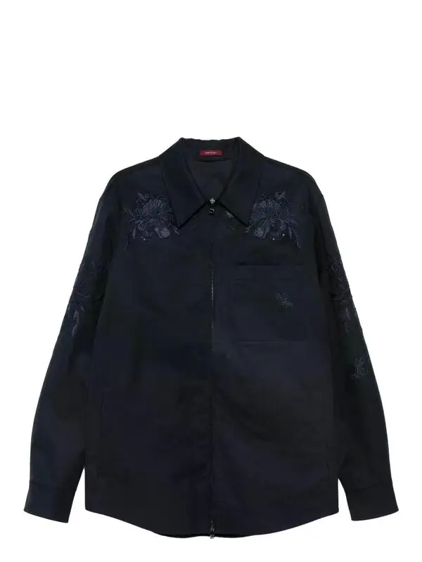 Gucci Floral-embroidered Zip-up Jacket - Blue