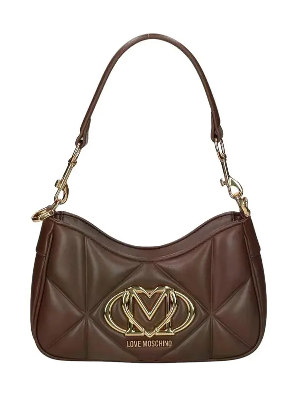 Moschino Quilted Shoulder Bag With Logo Plaque - Brown