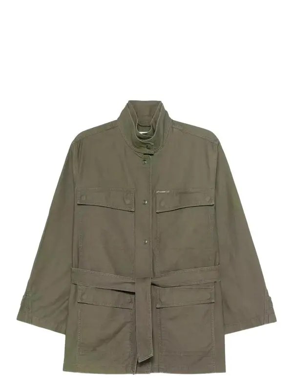 Closed Belted Cotton Coat - Green