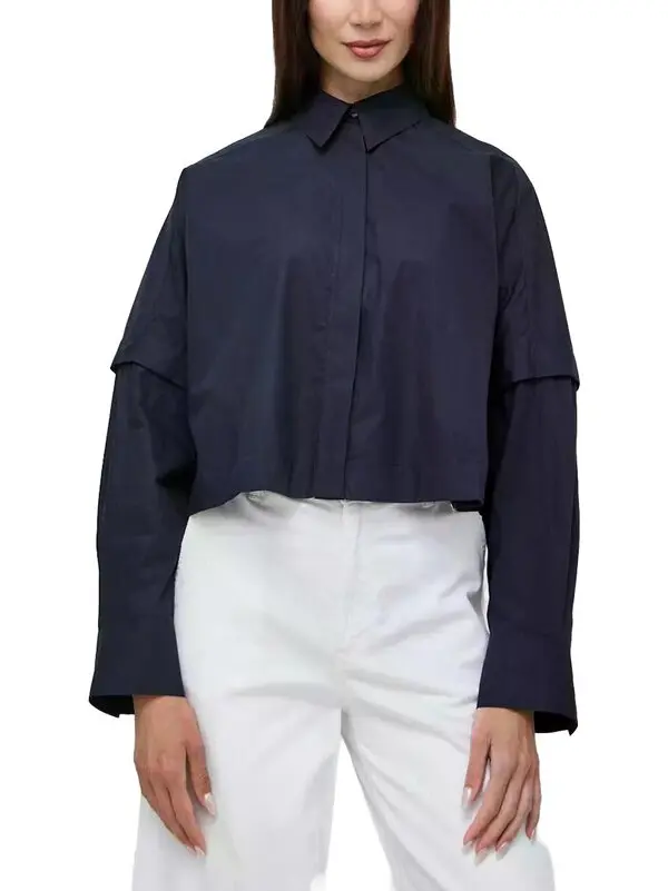 IVY OAK Double-layer Cropped Shirt - Blue