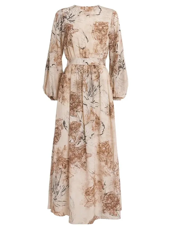 Eleventy Silk Printed Maxi Dress - Beige
