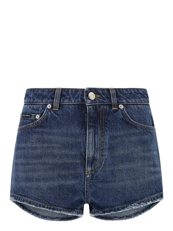Dolce & Gabbana Logo Plate Denim Shorts - Blue