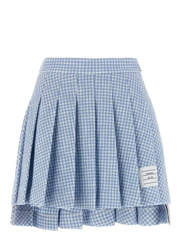 Thom Browne Pleated Tweed Skirt - Light Blue