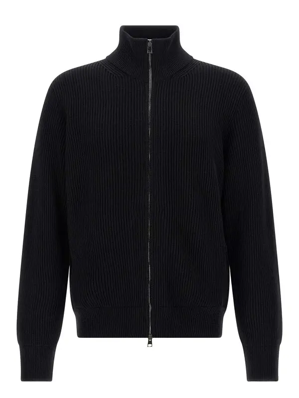 ROBERTO COLLINA Ribbed Merino Wool Cardigan - Black