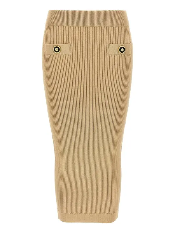 Balmain Ribbed Knit Midi Skirt - Beige