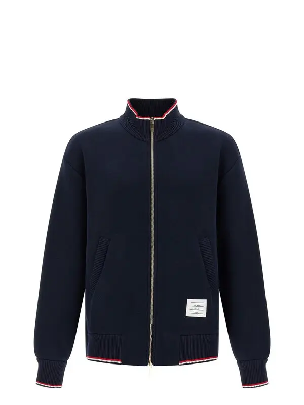Thom Browne Rwb Piping Zip Up Sweatshirt - Blue