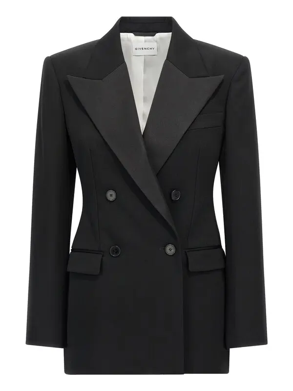 Givenchy Satin Lapel Grain De Poudre Wool Blazer - Black