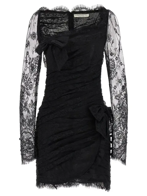 Alessandra Rich Draped Lace Mini Dress - Black