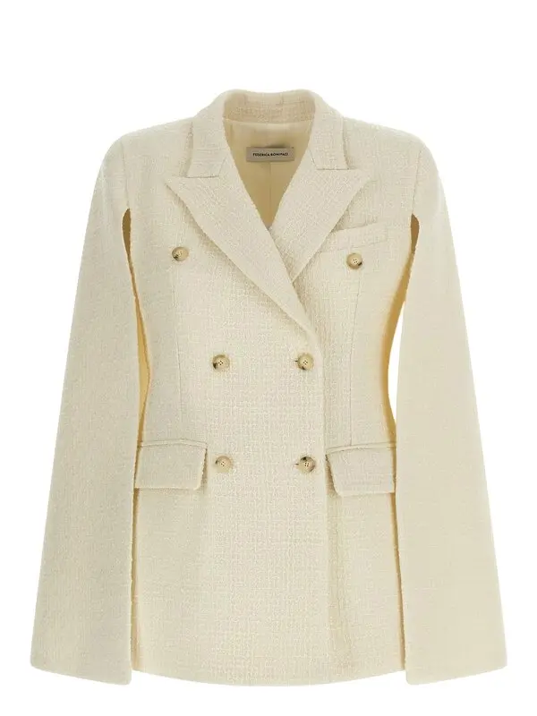 FEDERICA BONIFACI Bouclé Hood Blazer - White