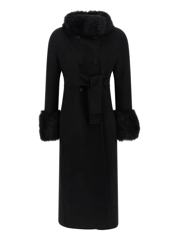 Valentino Garavani Double-breasted Coat With Shearling Inserts - Black