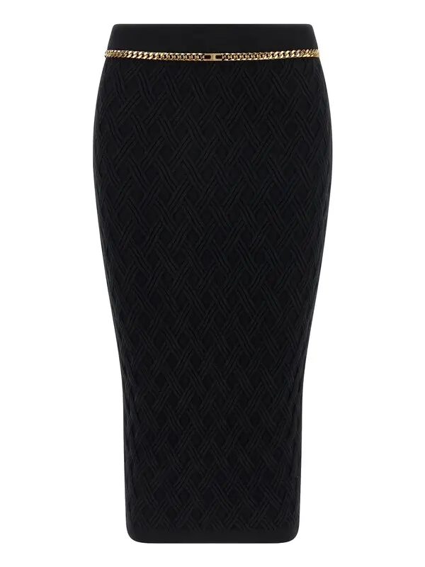 Elisabetta Franchi Viscose Knit Diamond Pattern Midi Skirt - Black