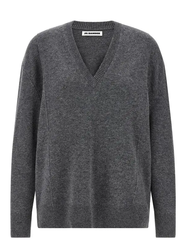 JIL SANDER Cashmere Blend V-neck Sweater - Gray