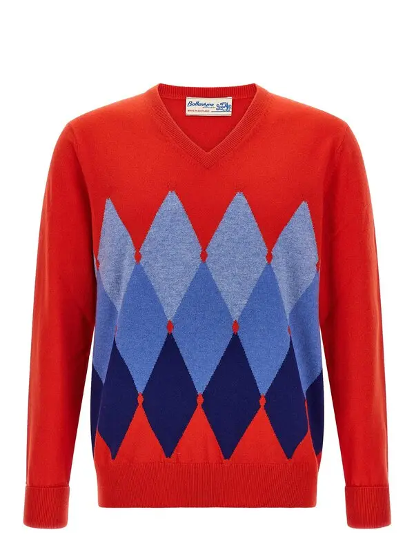 BALLANTYNE Argyle Jacquard Cashmere Sweater - Red