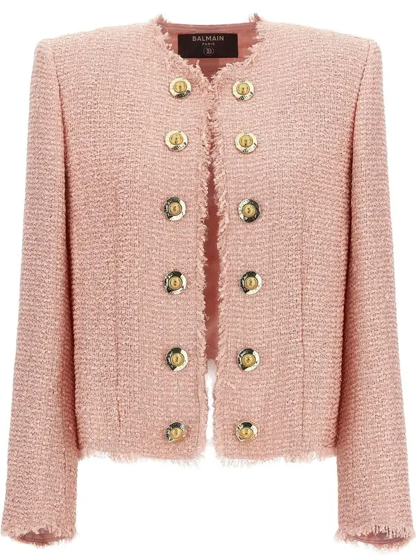 Balmain Sequin Embellished Tweed Blazer - Pink