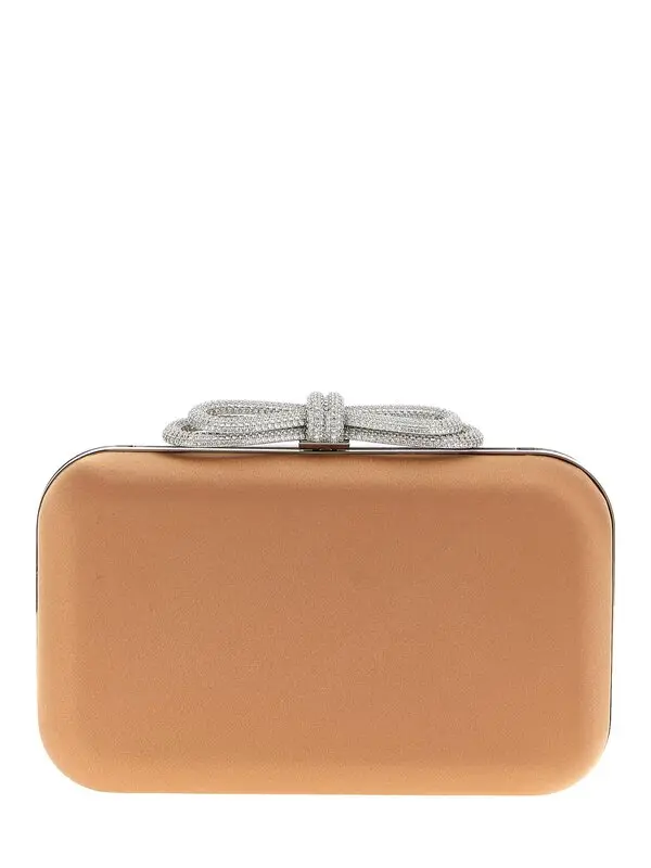 Mach & Mach Double Bow Satin Clutch - Beige