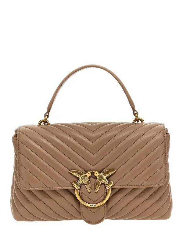 Pinko Love Ladu Puff Chevron Leather Handbag - Beige