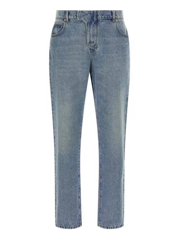 Balmain Stonewashed Denim Straight Leg Jeans - Blue