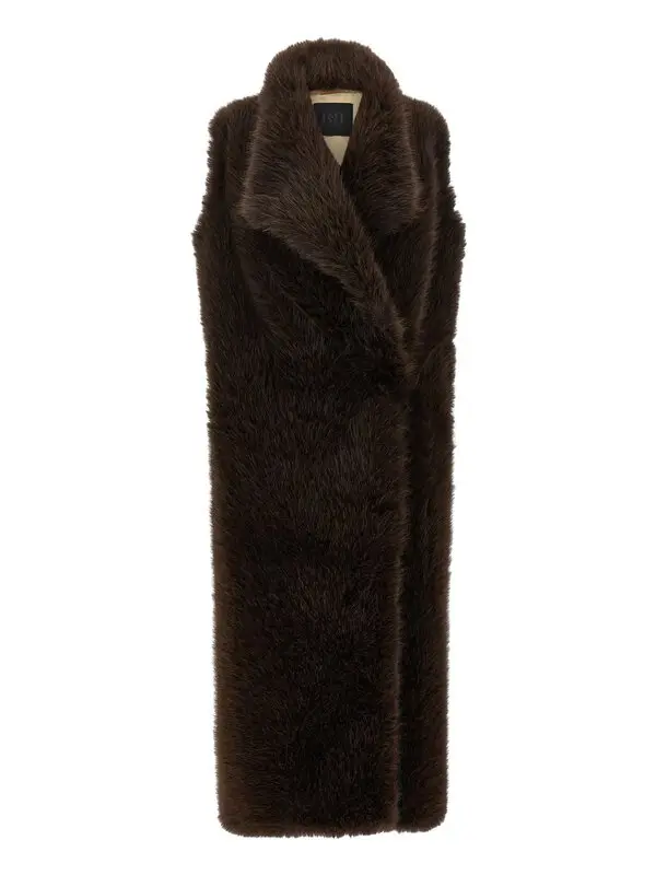 B&B COUTURE Long Faux Fur Vest - Brown