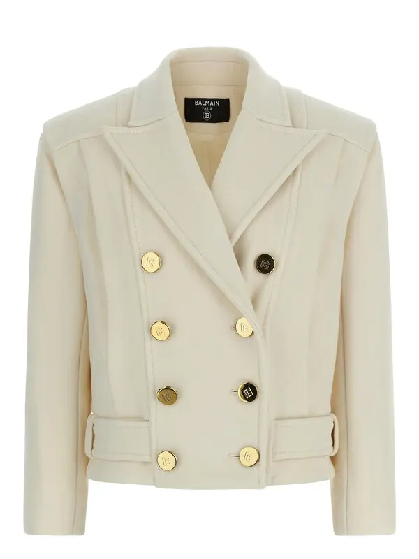 Balmain Double-breasted Short Coat - White