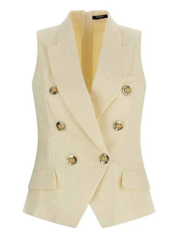 Balmain Double-breasted Natté Vest With Metal Button Detail - White