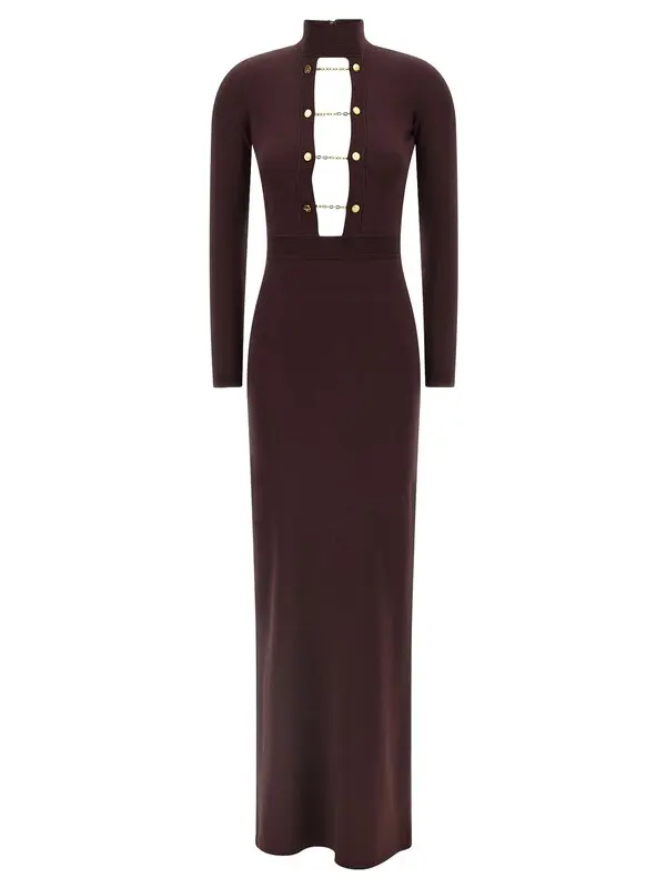 Elisabetta Franchi Long Sleeve Knit Dress - Bordeaux