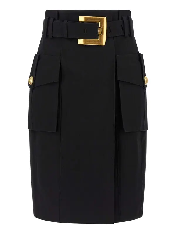 Balmain Wrap Midi Skirt - Black