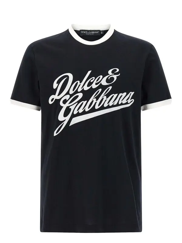Dolce & Gabbana Velvet Logo T Shirt - Blue