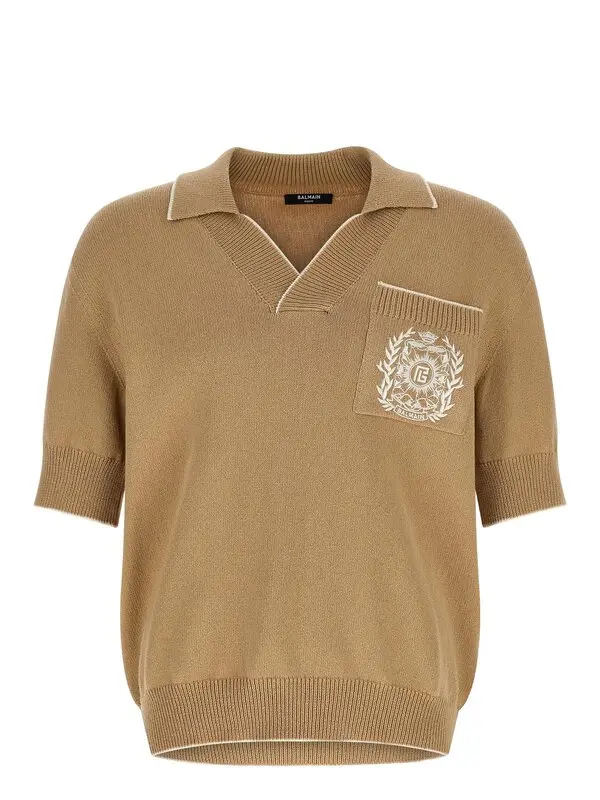 Balmain Stemma' Embroidery Polo Shirt - Beige
