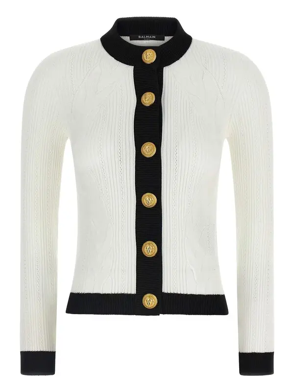 Balmain Two-tone Crocheted Cardigan - White/black