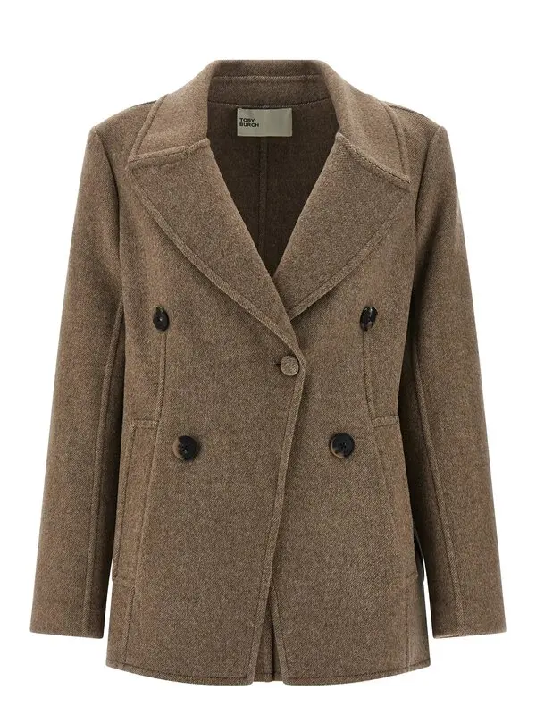 Tory Burch Double-breasted Mélange Wool Coat - Beige