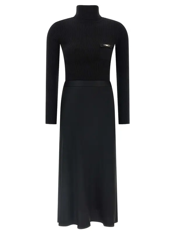 Elisabetta Franchi Turtleneck Midi Dress - Black
