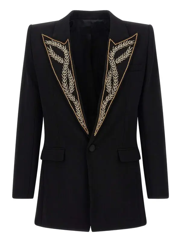Balmain Leaf Embroidery Blazer - Black