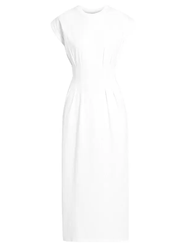 FRAME The Nipped Pleated Cotton-jersey Midi Dress - White