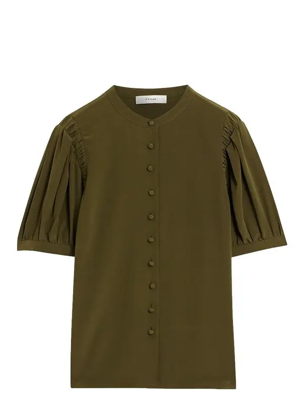 FRAME Silk Crepe De Chine Top - Army Green