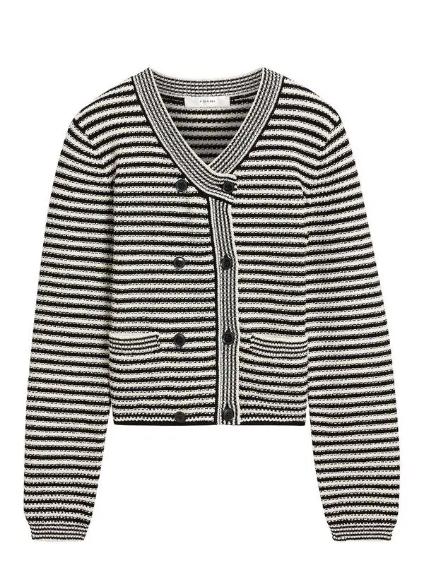 FRAME Striped Cotton-blend Cardigan - Black
