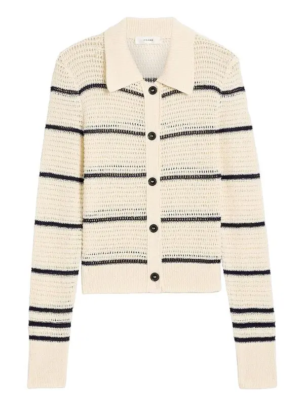 FRAME Striped Crocheted Cotton-blend Cardigan - Cream