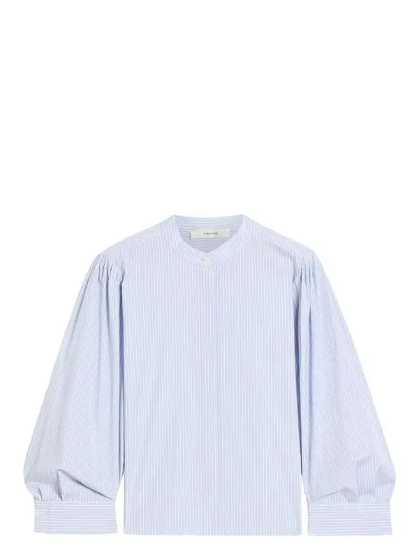 FRAME Striped Cotton-poplin Top - Light Blue