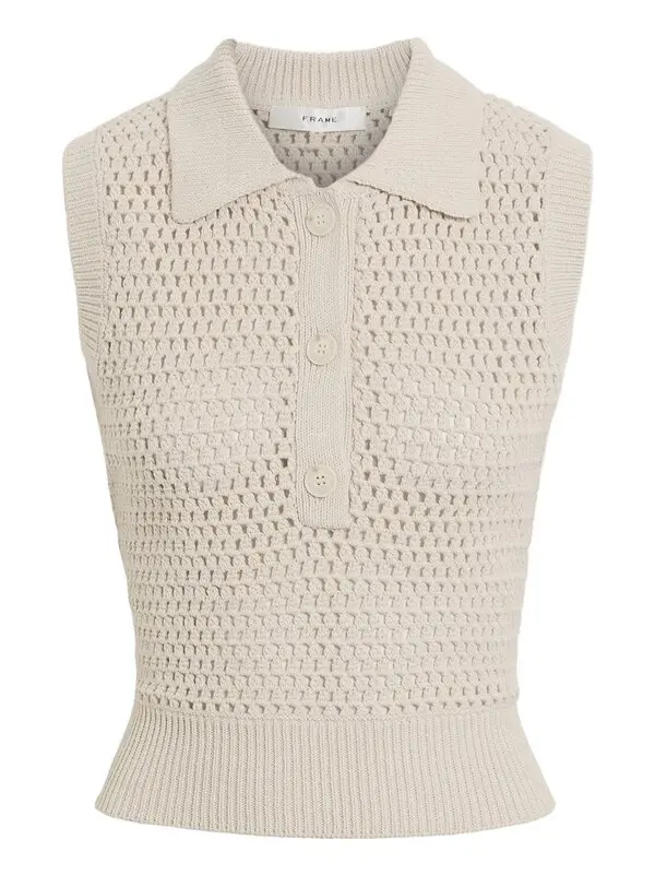 FRAME Crocheted Cotton Polo Vest - Beige