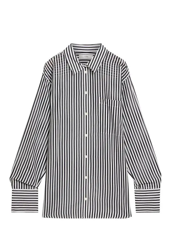 FRAME Oversized Striped Cotton And Silk-blend Shirt - Navy