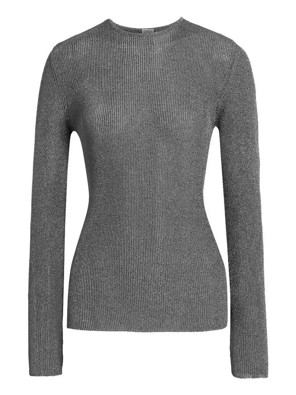 TOTEME Metallic Ribbed Cotton-blend Sweater - Gunmetal