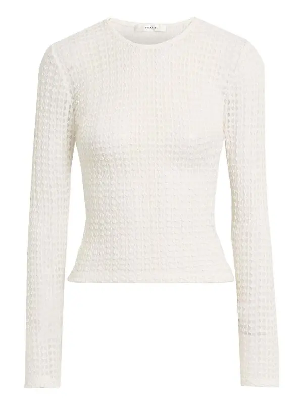 FRAME Textured Stretch Cotton-blend Mesh Top - Ivory