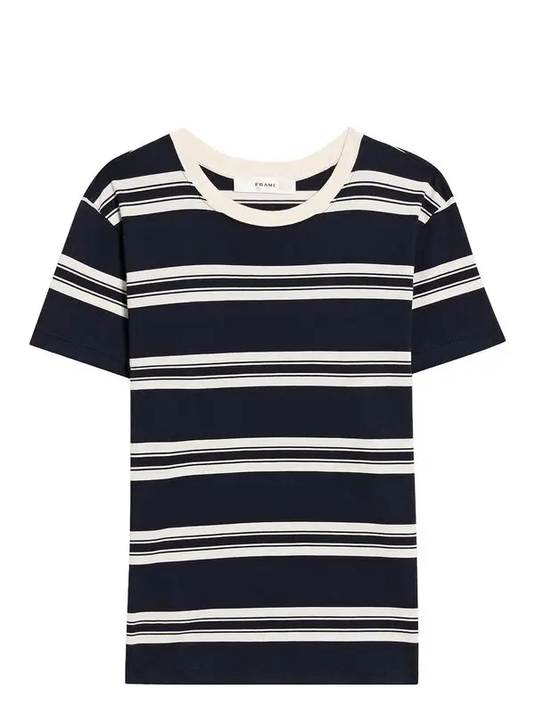 FRAME Striped Cotton-jersey T-shirt - Navy